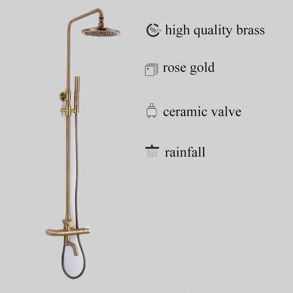 Shower Column Faucet Set Rose Gold Sliding Handheld Brass Adjustable L ...